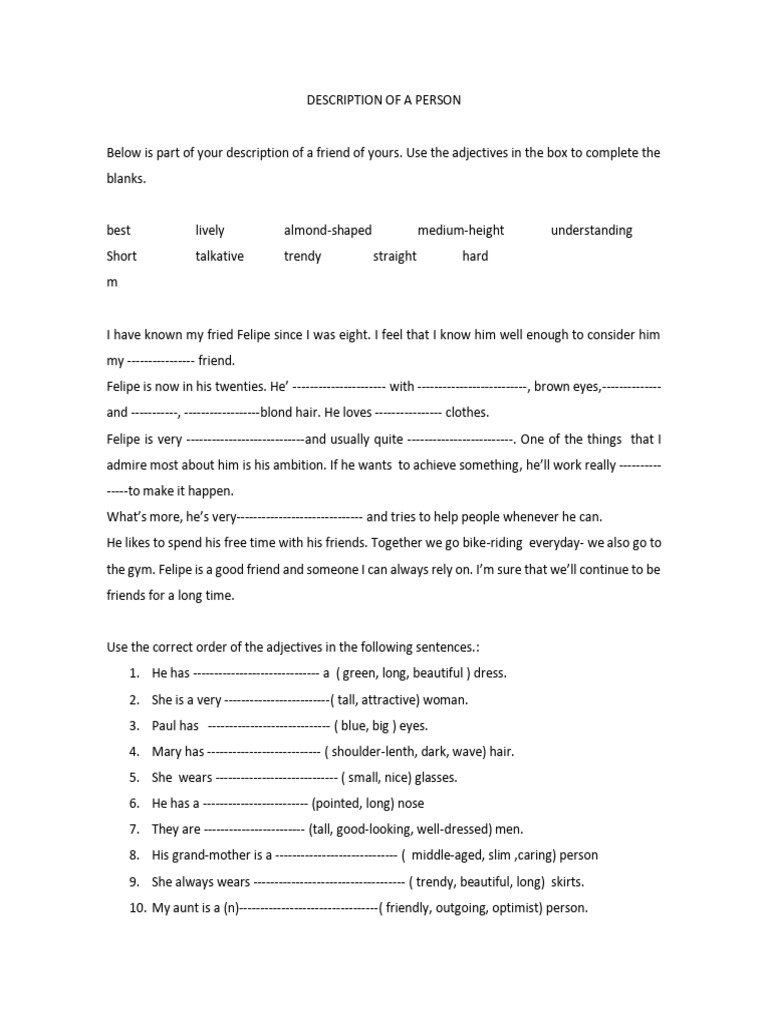 Descriptive Adjectives for Friends | PDF