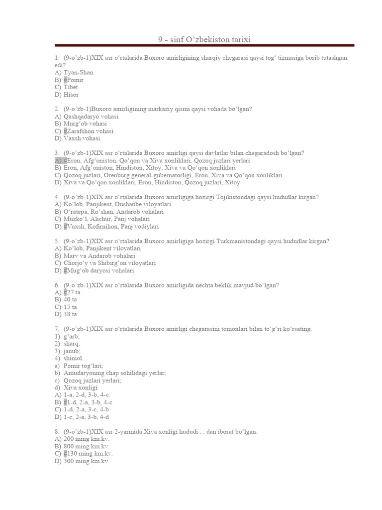 9 Sinf Ozbekiston Tarixi | PDF