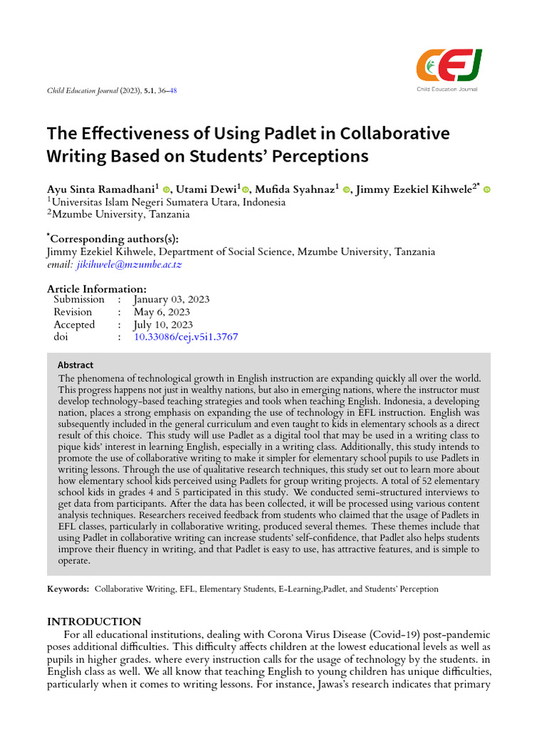 36-48 The Use of Padlet in Collaborative Writing Its Effectiveness From Students Perceptions ...