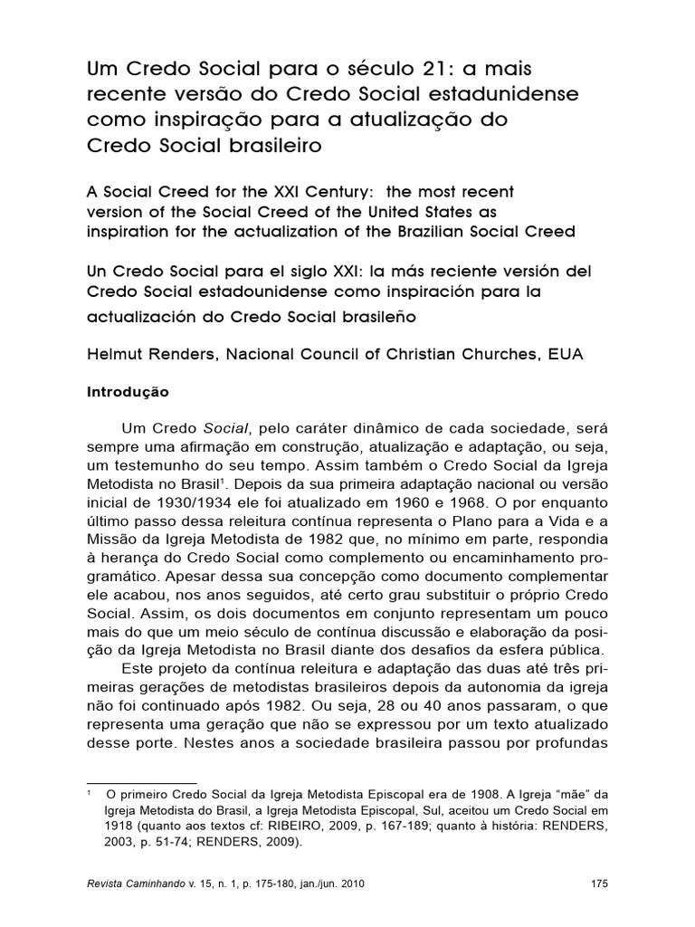 Atualização do Credo Social Brasileiro | PDF | Fé | Sociologia