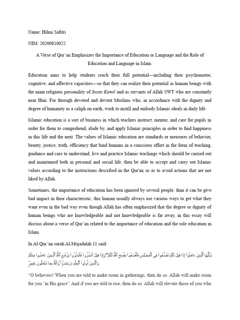 Hilmi Safitri - 20200810022 - Essay LE in Quran | PDF | God In Islam ...