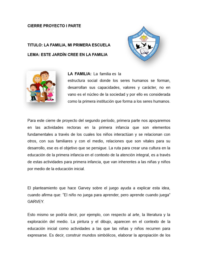 Cierre Proyecto I Parte La Familia | PDF | Familia | Educación de la ...