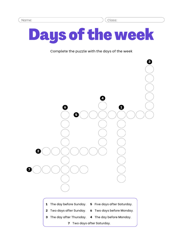 Purple White Simple Days of the Week Worksheet | PDF