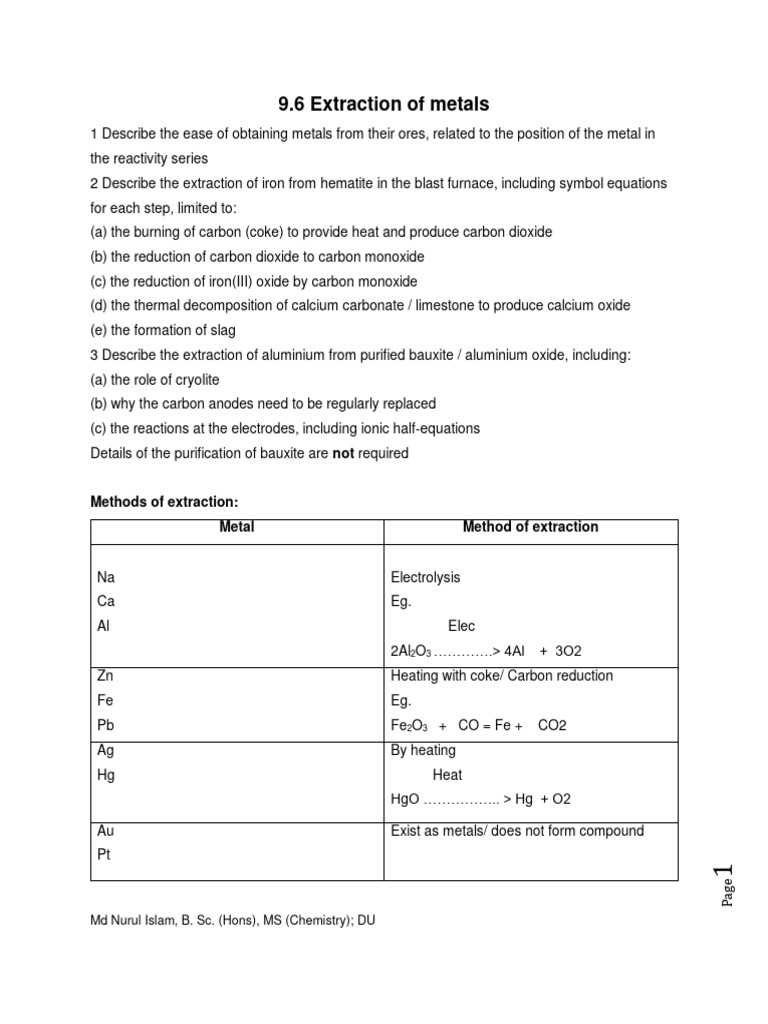 Metal Extraction Processes Guide | PDF | Oxide | Redox