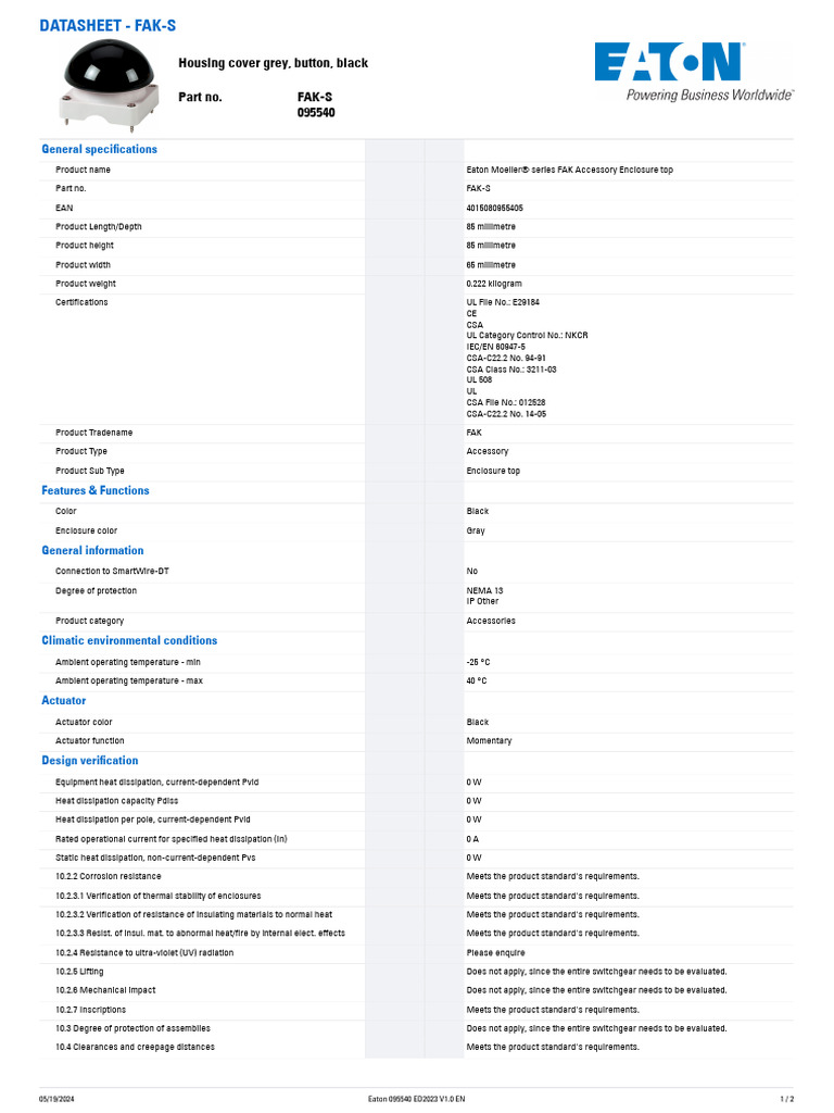 Eaton 095540 FAK S en - GB | PDF | Switch | Insulator (Electricity)