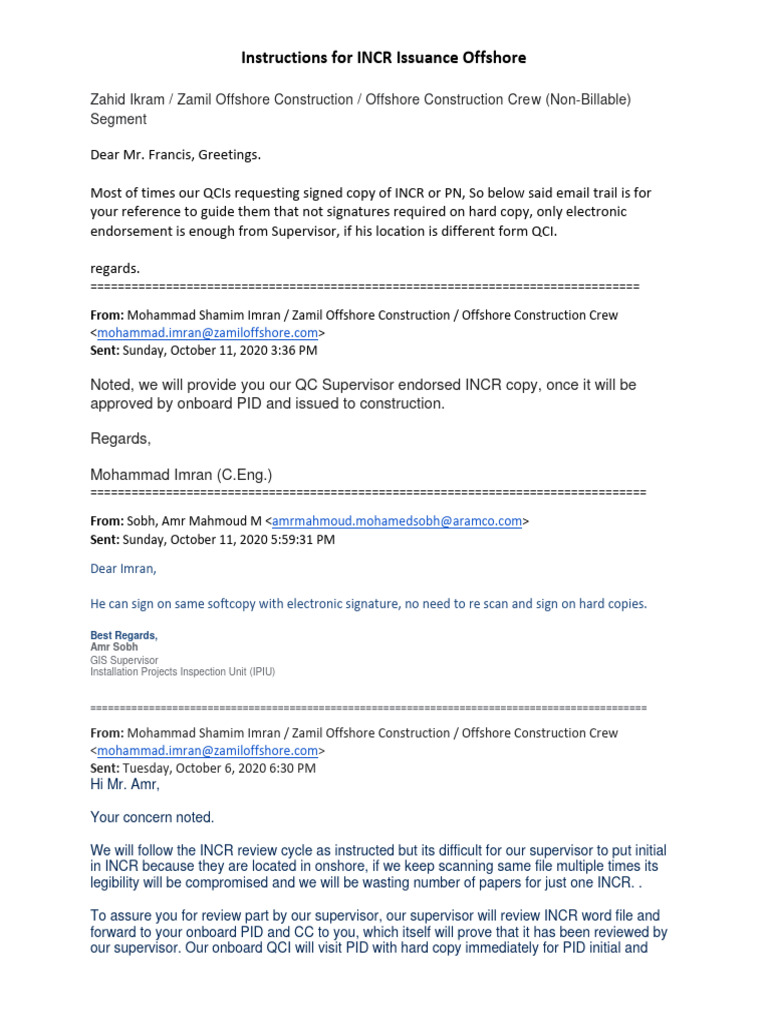 Instruction For INCR Issuance | PDF