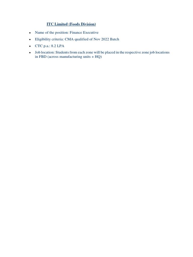 ITC Limited Foods Division Job Descption | PDF | Finance & Money Management