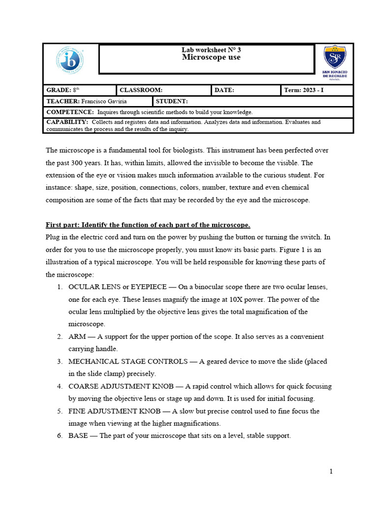 8th 2023-III-LAB3 Using A Microscope | PDF | Glass Engineering And Science | Glass Applications