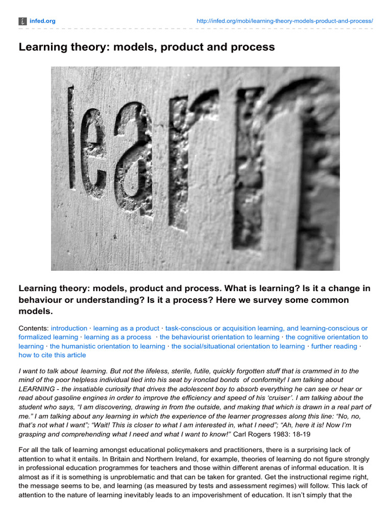 Learning Theory Models Product and Proce | Download Free PDF | Learning | Experience