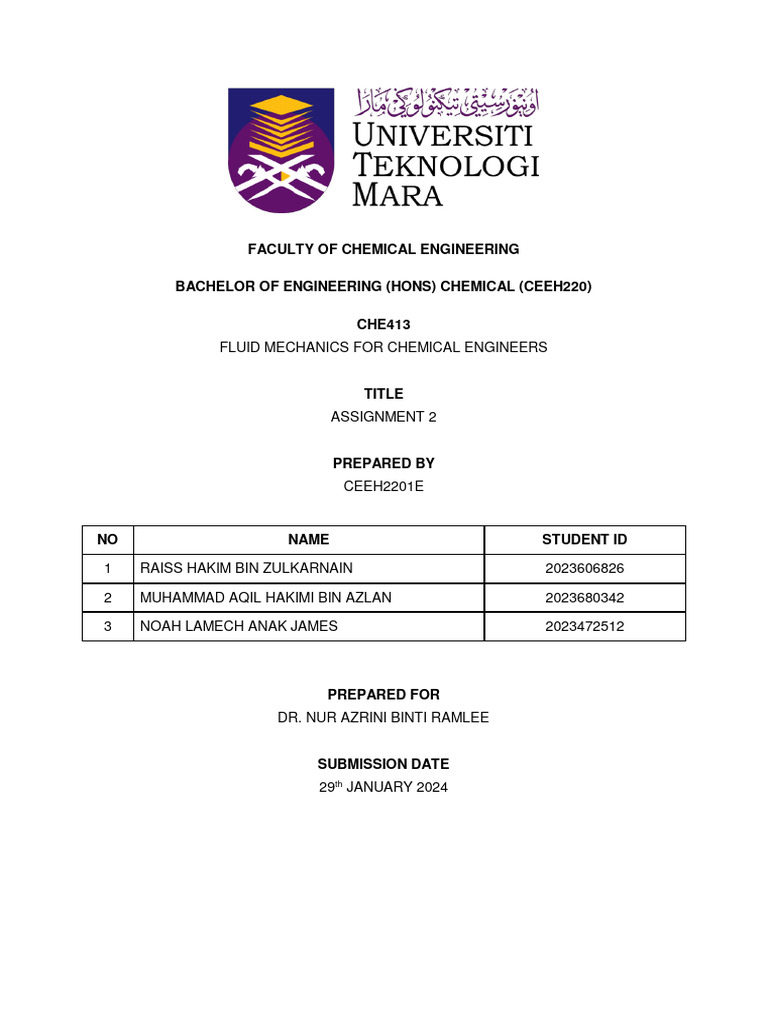 CHE413 Assignment Group | PDF | Chemical Engineering | Classical Mechanics