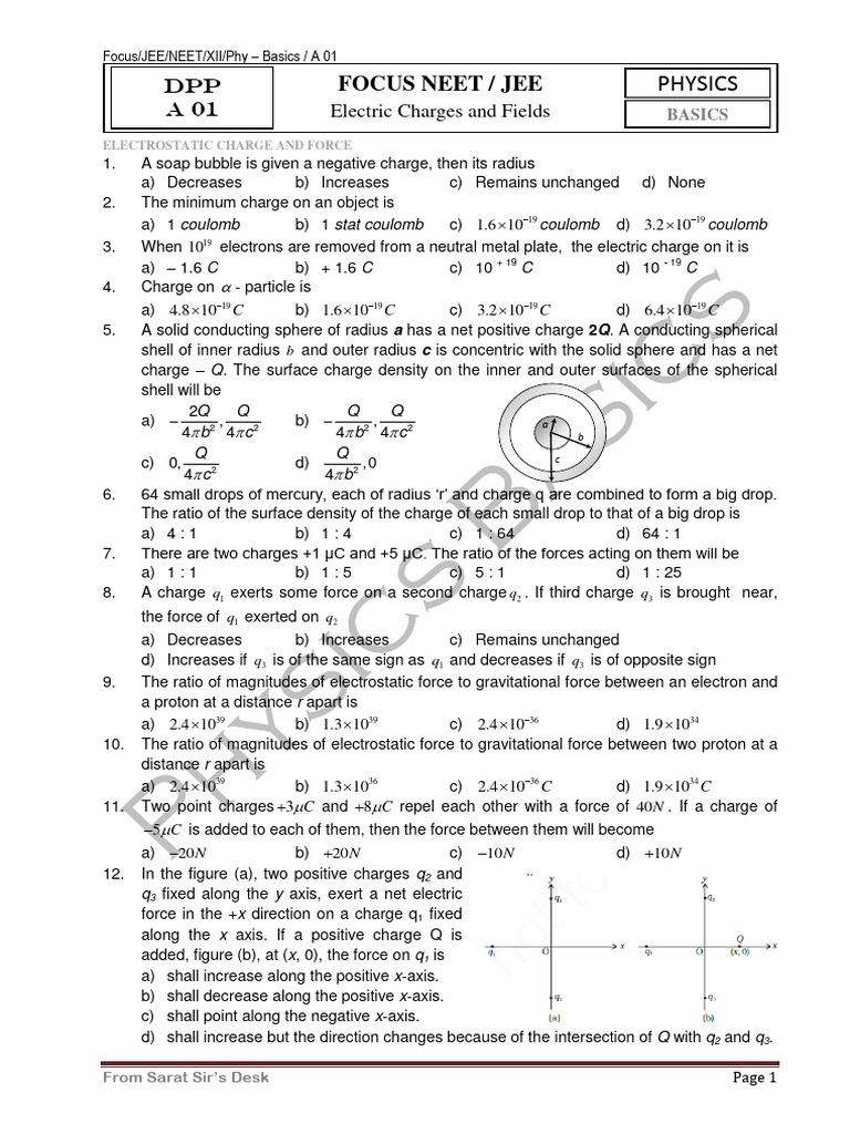 Physics Jee Neet DPP A 01 | PDF | Electric Charge | Force