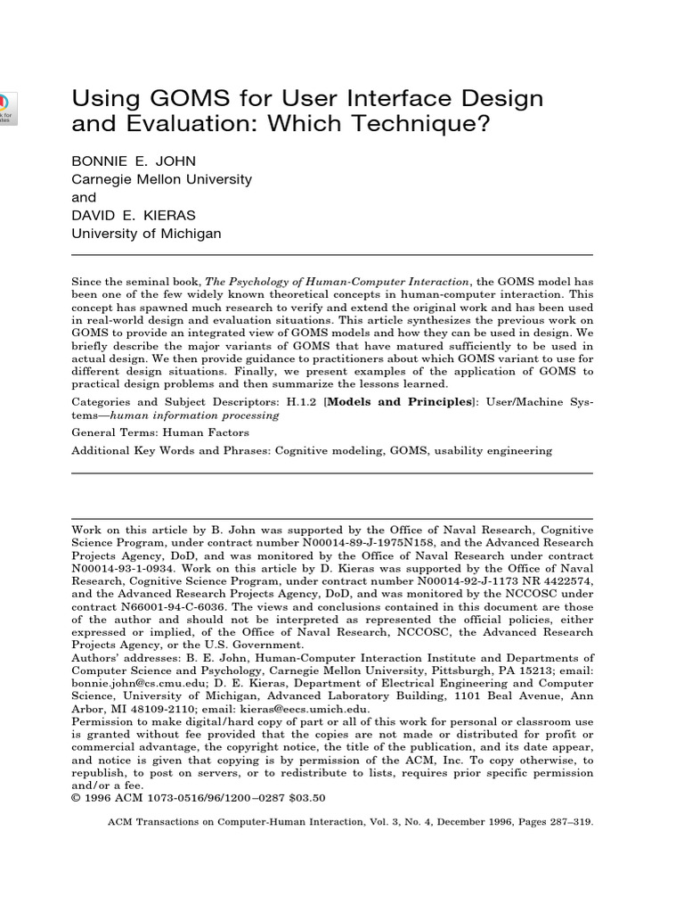 Goms | PDF | Human–Computer Interaction | Computing