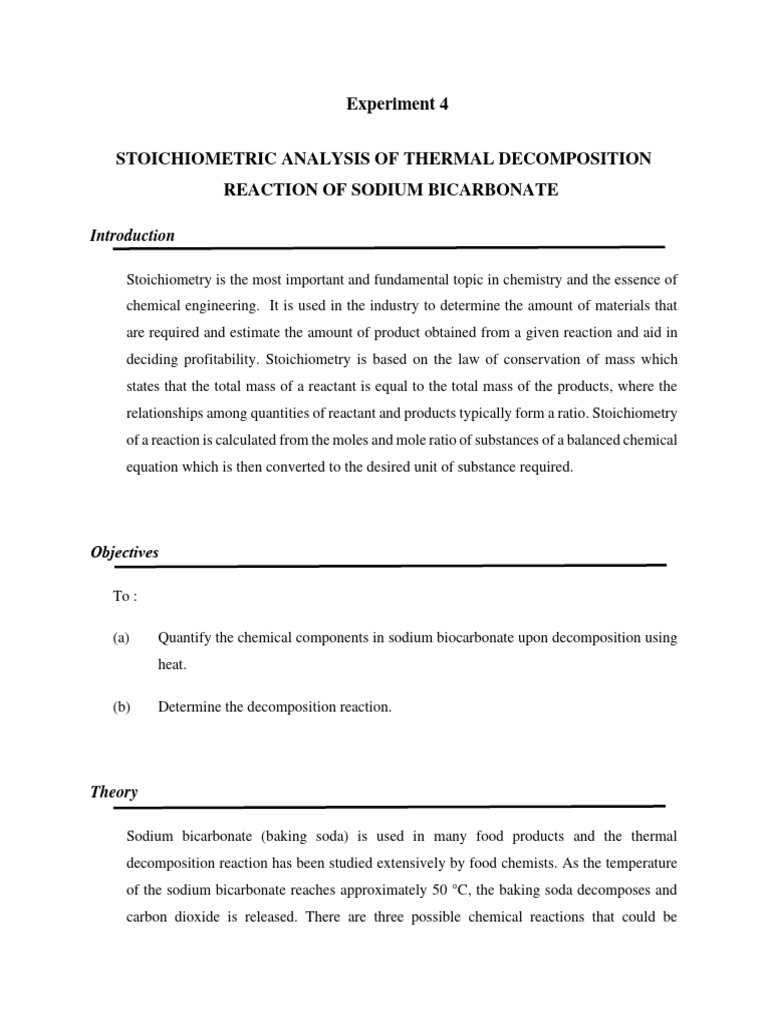 CHE 485 Lab 4 (Thermal Decomposition) | PDF | Stoichiometry | Chemical Reactions
