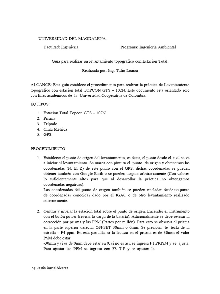Guia para Realizar Un Levantamiento Con Estación Total Unimag | PDF ...