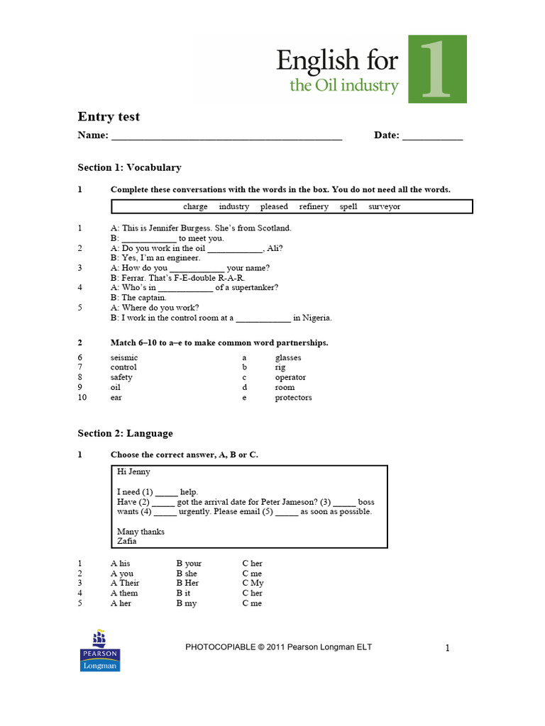 Oil Industry English Test | PDF | Oil Refinery | Oil Tanker