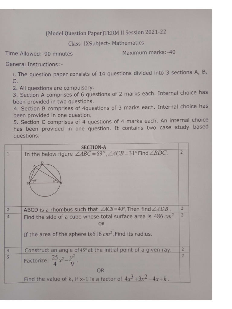 9 Maths Q. Paper SEE2022 JPR | PDF