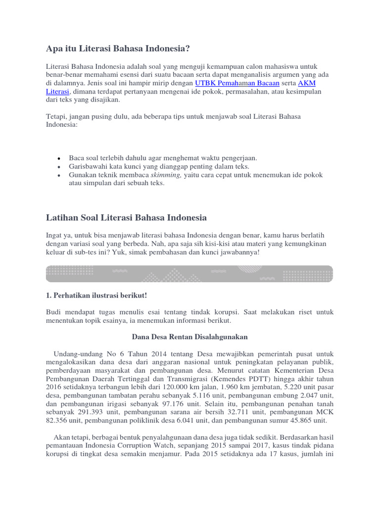 Latihan Soal Literasi Bahasa Indonesia | PDF