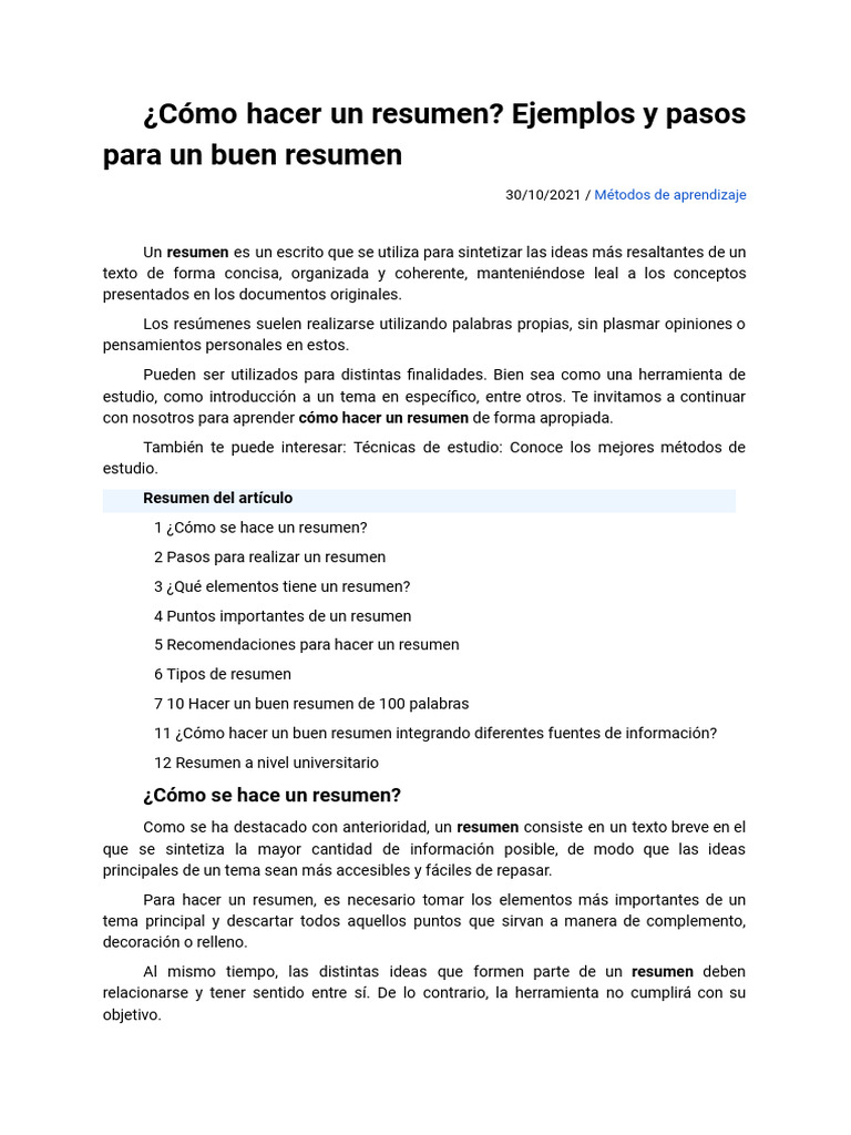 Cómo Hacer Un Resumen - Resumen Universitario | PDF | Sumario abstracto)