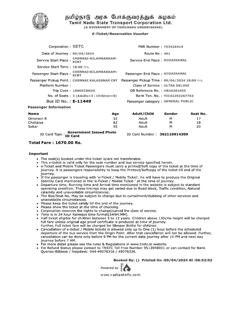 Kodai Bus Ticket | PDF