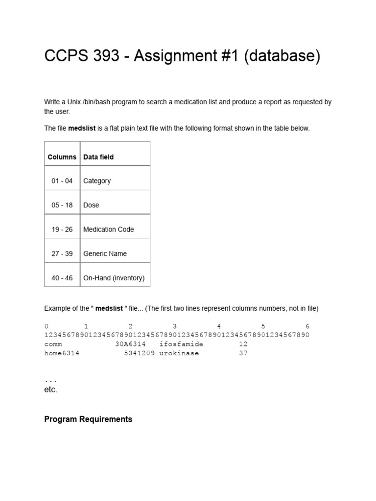 Assignment #1 (Database Unix Prog) | PDF | Computer Program | Programming
