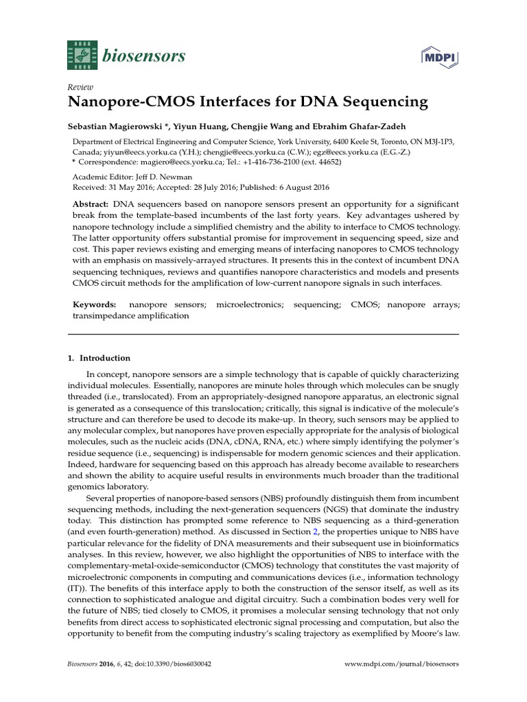 Biosensors CMOS 06 00042 | Download Free PDF | Dna Sequencing ...