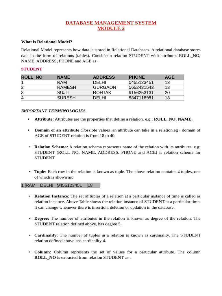 DBMS Module 2 | PDF | Relational Model | Relational Database DBMS Module 2 | PDF | Relational Model | Relational Database