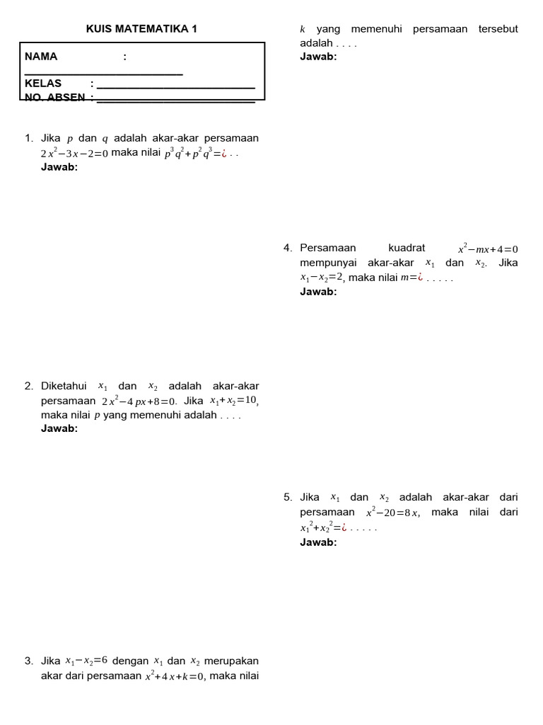 Kuis Matematika: Soal Akar Persamaan | PDF