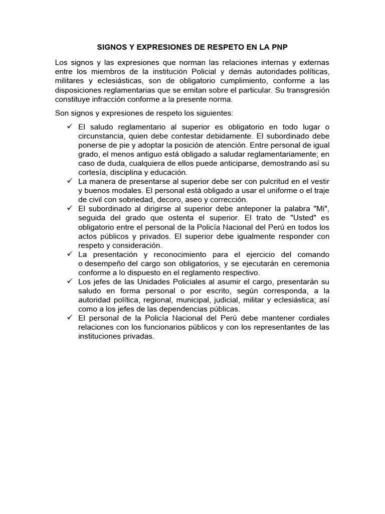 Signos de Respeto en la PNP | PDF
