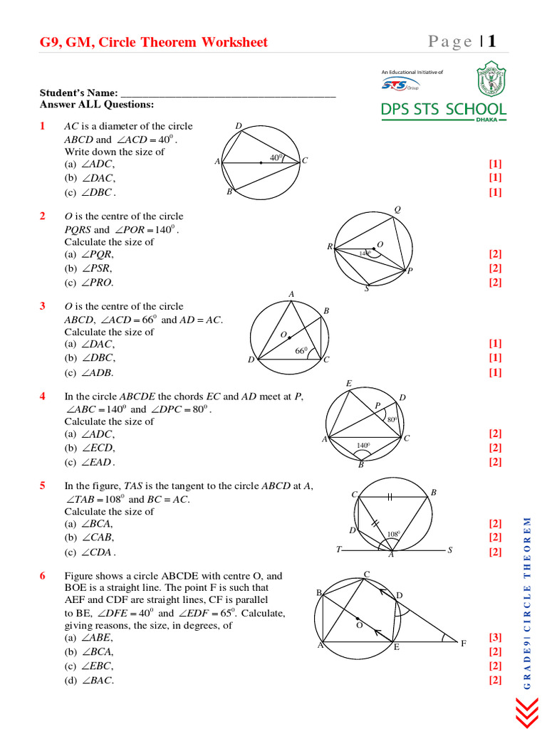 Grade 9 Circle Theorem Practice | PDF | Circle | Euclid