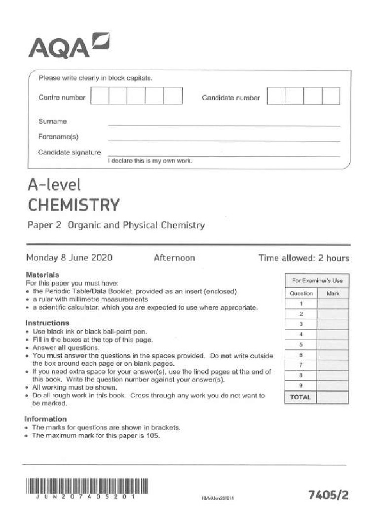 AQA A Level Chemistry 2020 Paper 2 CompressPdf | PDF