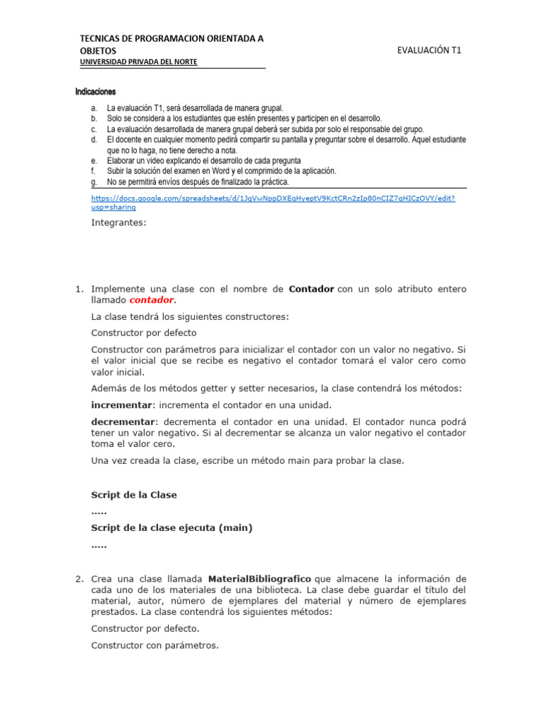 Evaluacion T1 - 2022-2 | PDF | Constructor (Programación Orientada a Objetos) | Programación