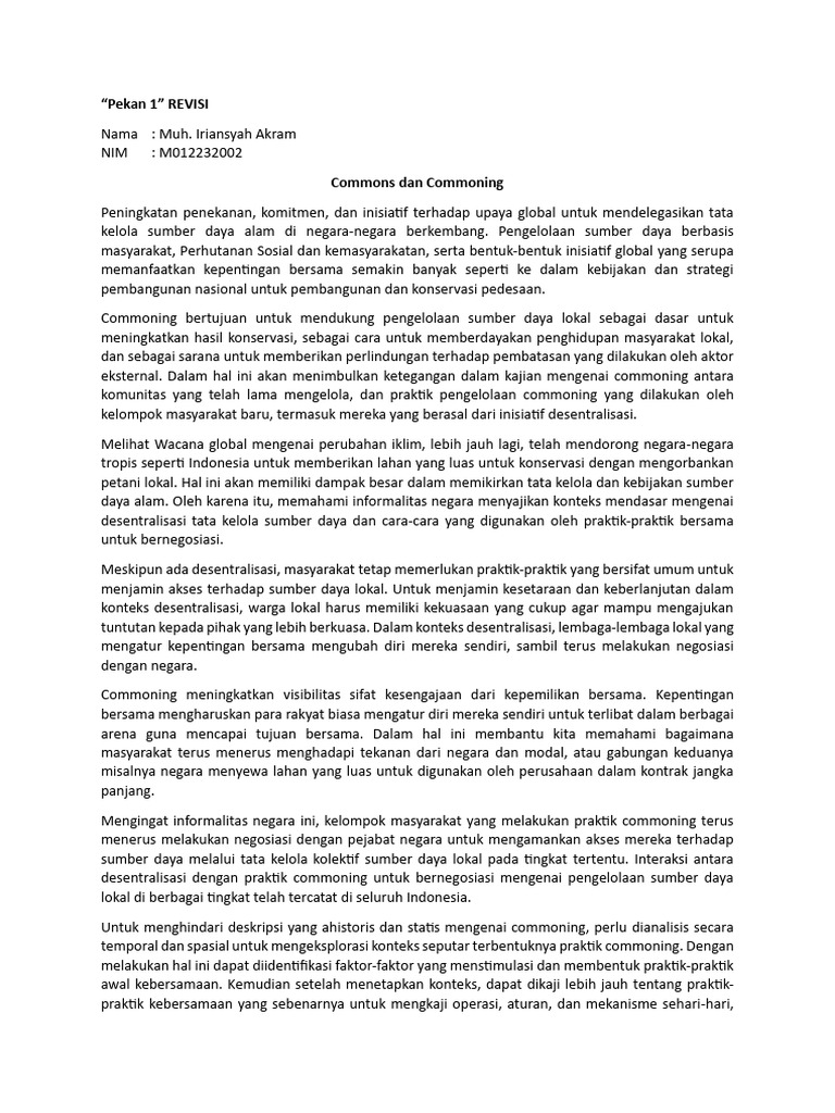 M012232002 - Muh Iriansyah Akaram - Pekan 1 Commons and Commoning - Perhutanan Sosial - REVISI ...
