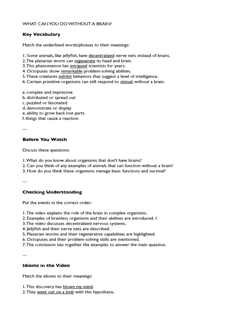 what can you do whithout a brain video worksheet | PDF | Brain ... what can you do whithout a brain video worksheet | PDF | Brain ...