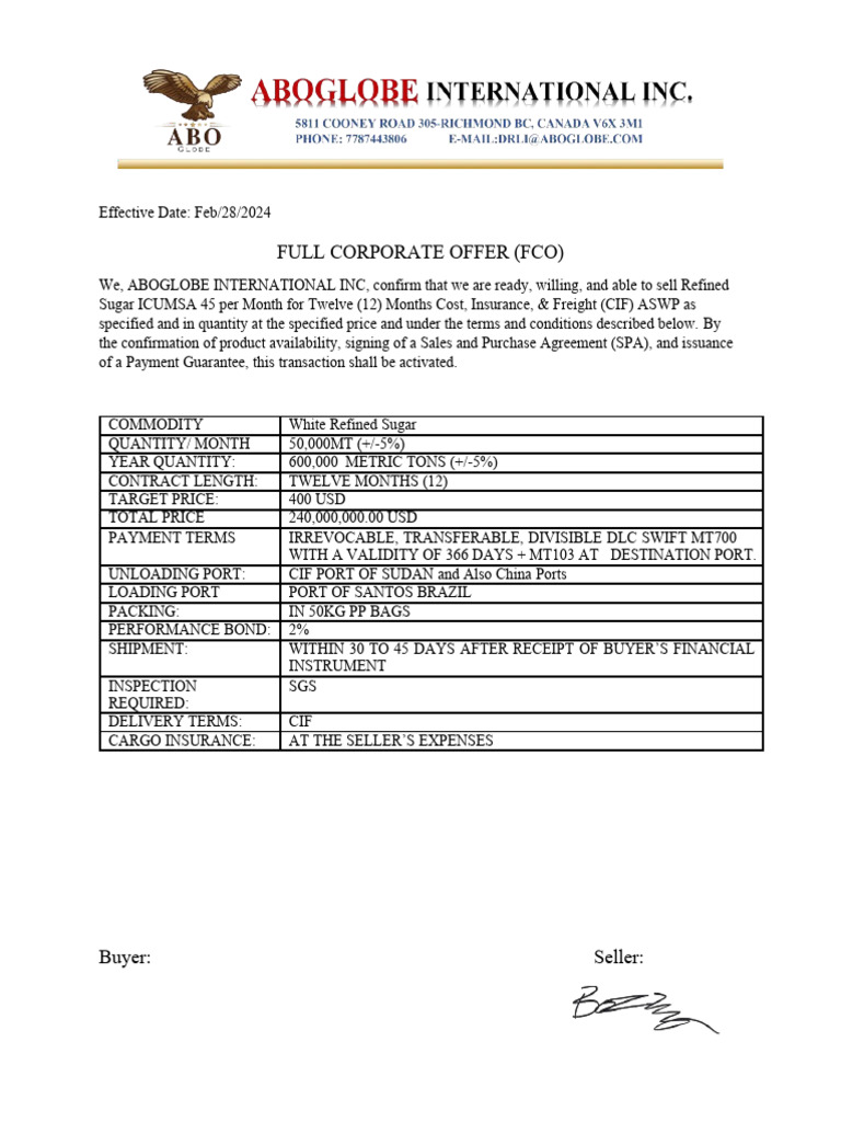 FCO ABOGLOBE-Lonca-Trade-28-FEB | PDF | Private Sector | Business