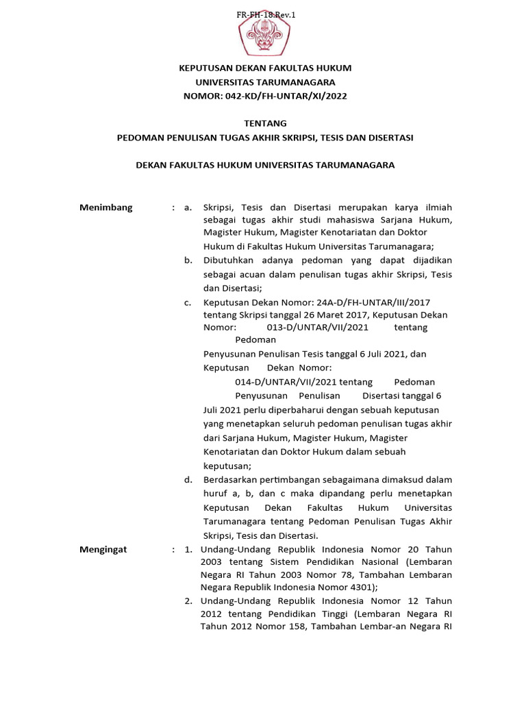 Pedoman Penulisan Tugas Akhir UNTAR | PDF