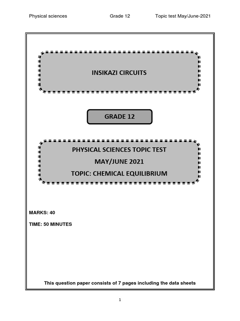 Grade 12 Chemical Equilibrium Test 2021 | PDF | Chemical Equilibrium ...