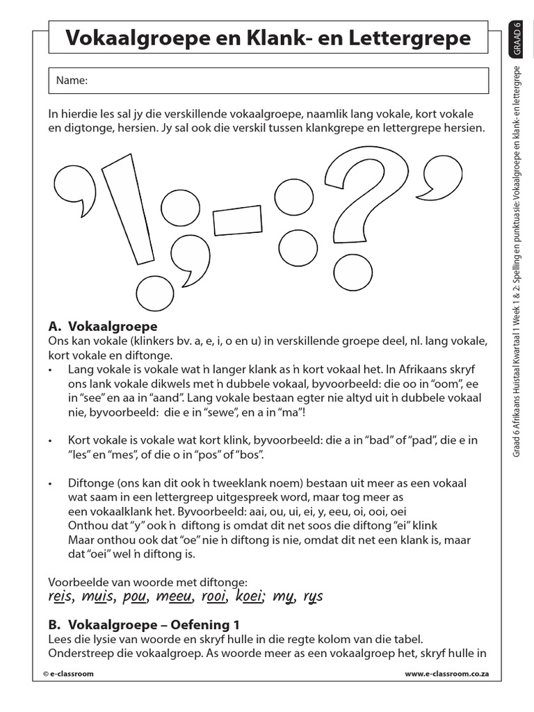 Vokaalgroepe en Klank en Lettergrepe | PDF