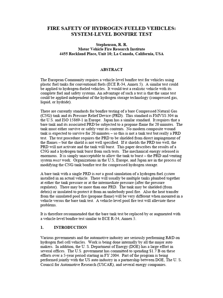 Hydrogen Fuel Tank - Bonfire Test | PDF | National Highway Traffic ...