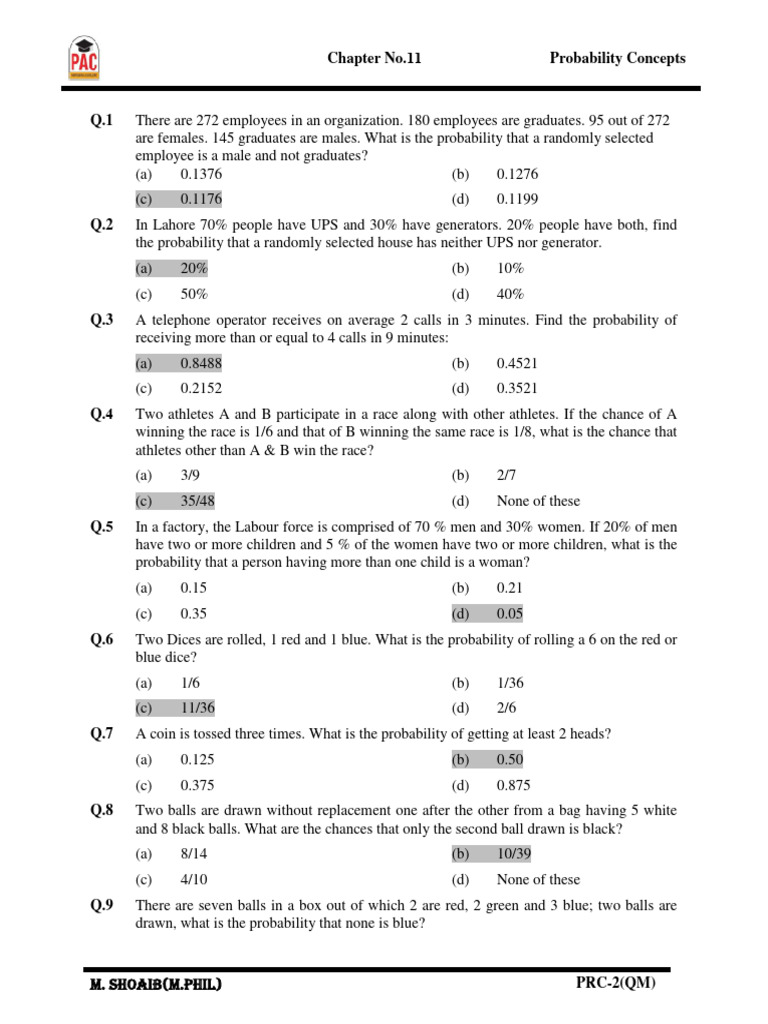 CHAPTER 11 (Sol) | PDF | Probability | Probability Theory