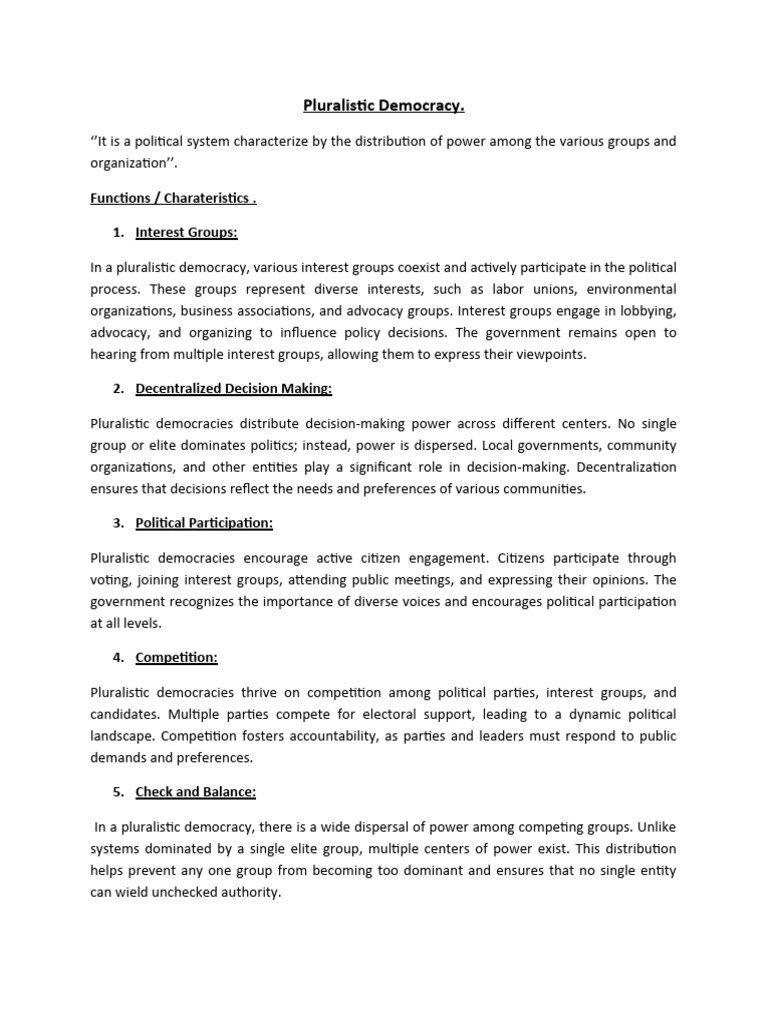 Key Features of Pluralistic Democracy | PDF | Democracy | Political ...