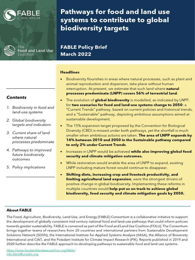 FABLE BiodiversityBrief | PDF | Biodiversity | Climate Change Mitigation