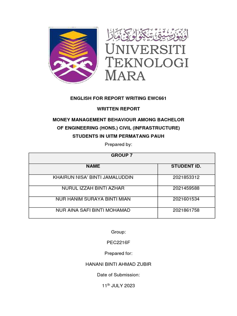 Written Report Money Management Behavior Among Students 6F Group 7 ...