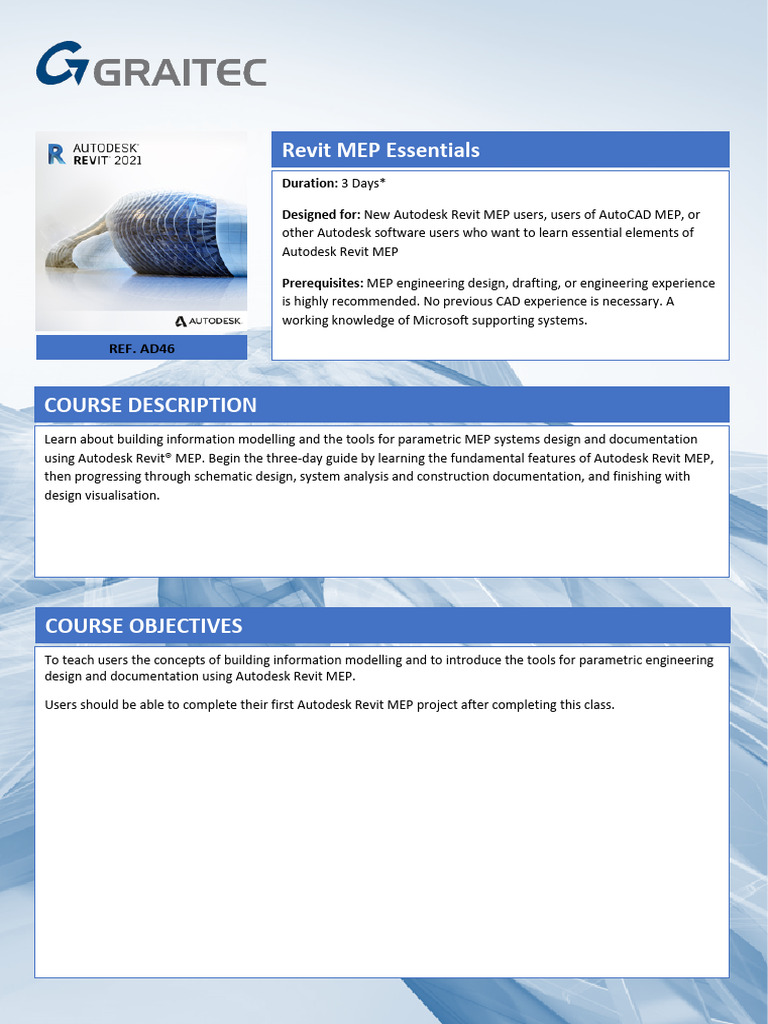 Ad46 Revit Mep Training Essentials | PDF | Autodesk Revit | Autodesk