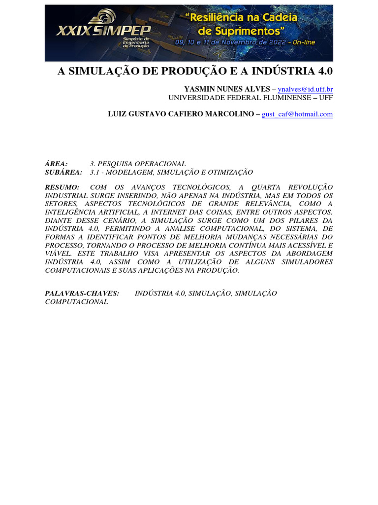 Simulação na Indústria 4.0: Avanços e Aplicações | PDF | Simulação de ...