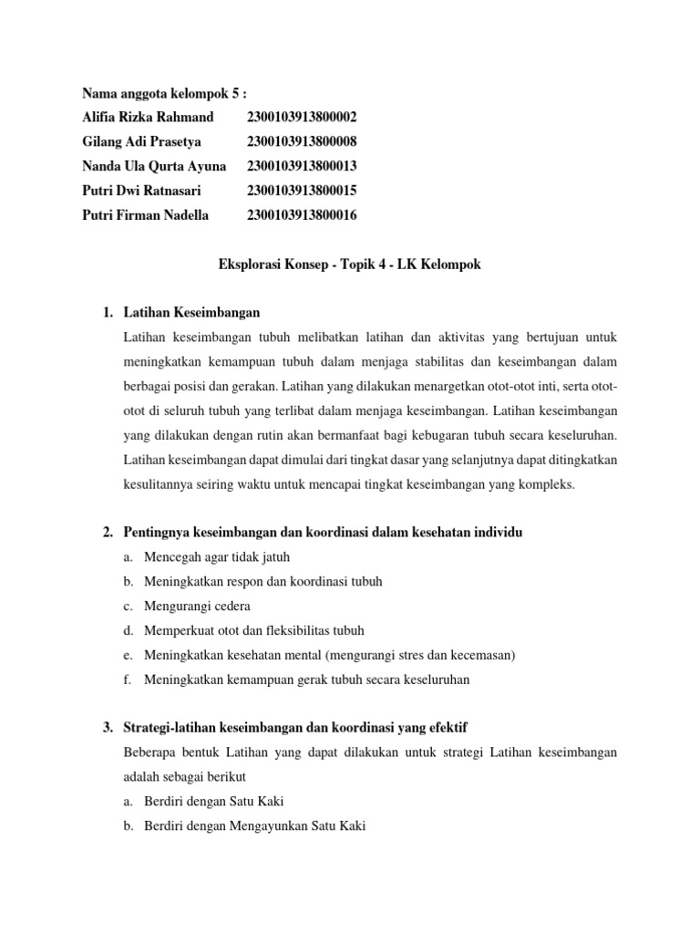 T4. 3. Eksplorasi Konsep - LK Kelompok (Kebugaran) | PDF