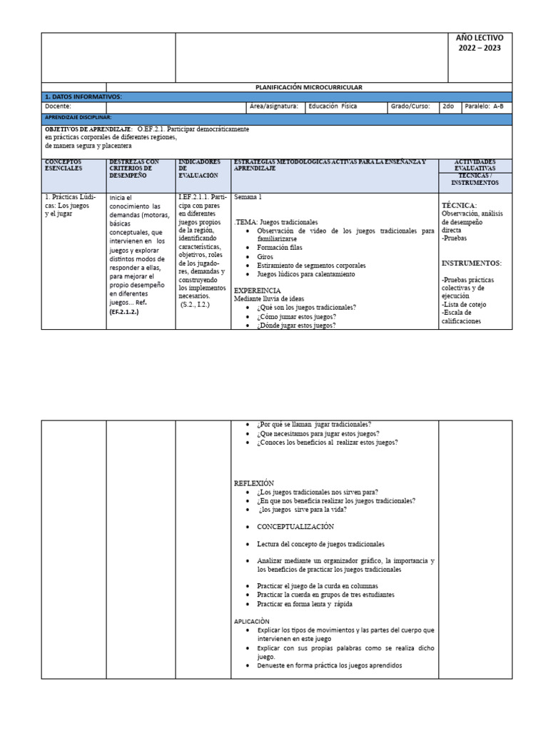 Plani Micro 2° Egb Eeff | PDF | Aprendizaje | Evaluación