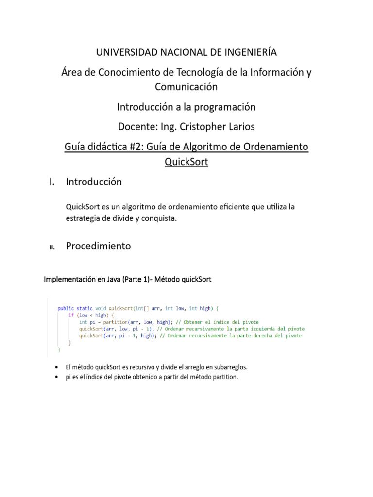 Guia Algoritmos De Ordenamiento Quicksort Pdf