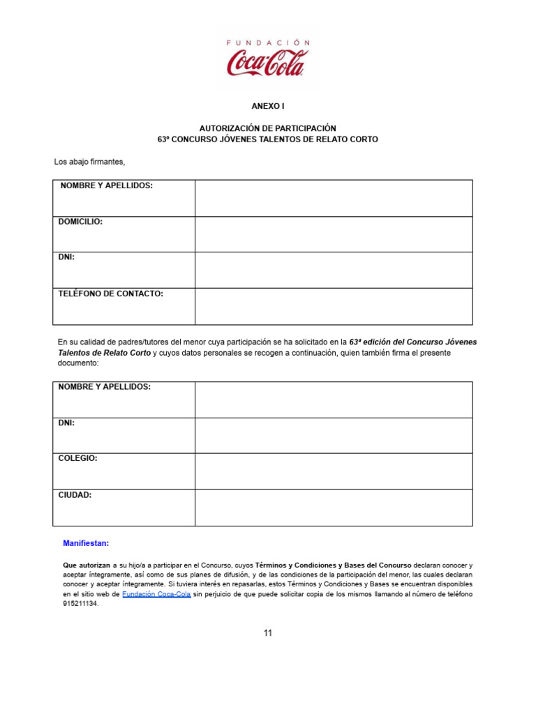 DOCUMENTACIÓN A CUMPLIMENTAR PARA EL CONCURSO COCA COLA | PDF ...