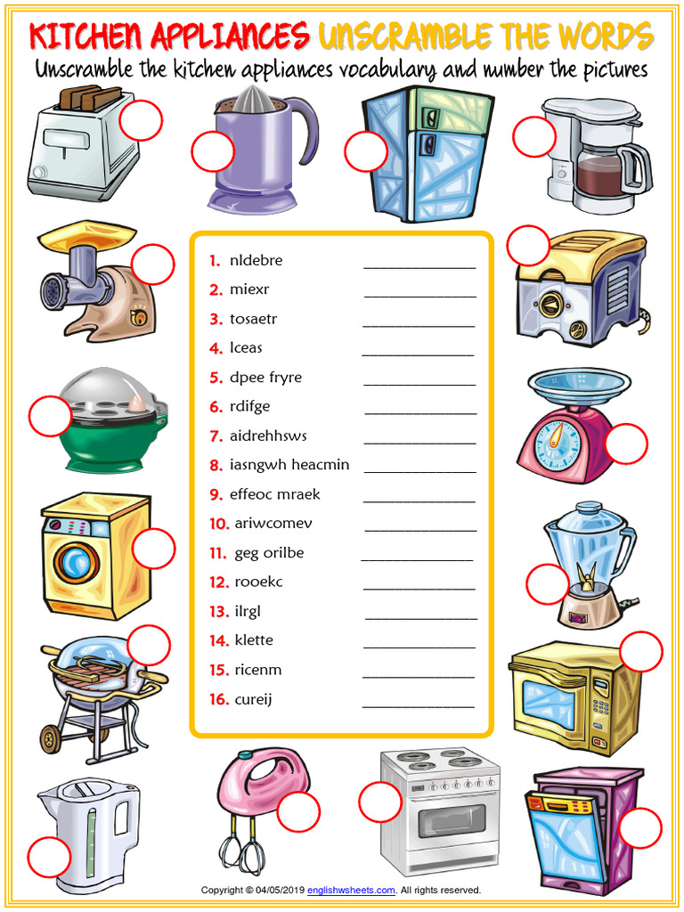 Kitchen Appliances Vocabulary Esl Unscramble The Words Worksheet For ...