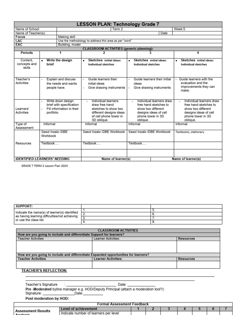 Grade 7 Term 2 Technology Lesson Plan | PDF | Lesson Plan | Learning